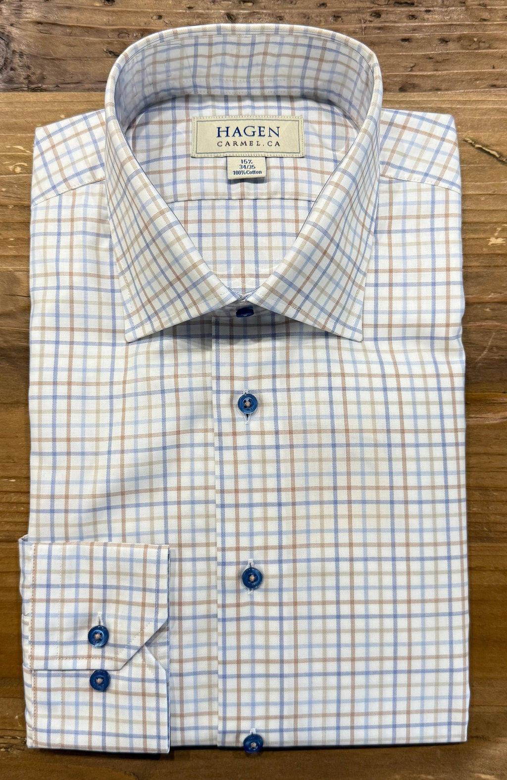 Hagen Carmel Blue & Tan Tattersall Shirt - Planters Exchange